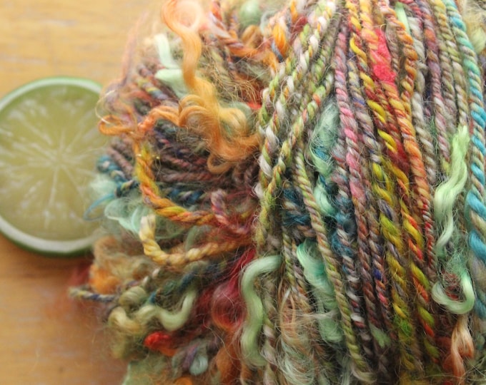 Curly Yarn, Colorful Yarn, Handspun Art Yarn, Alpaca Wool Yarn, Sparkle ...