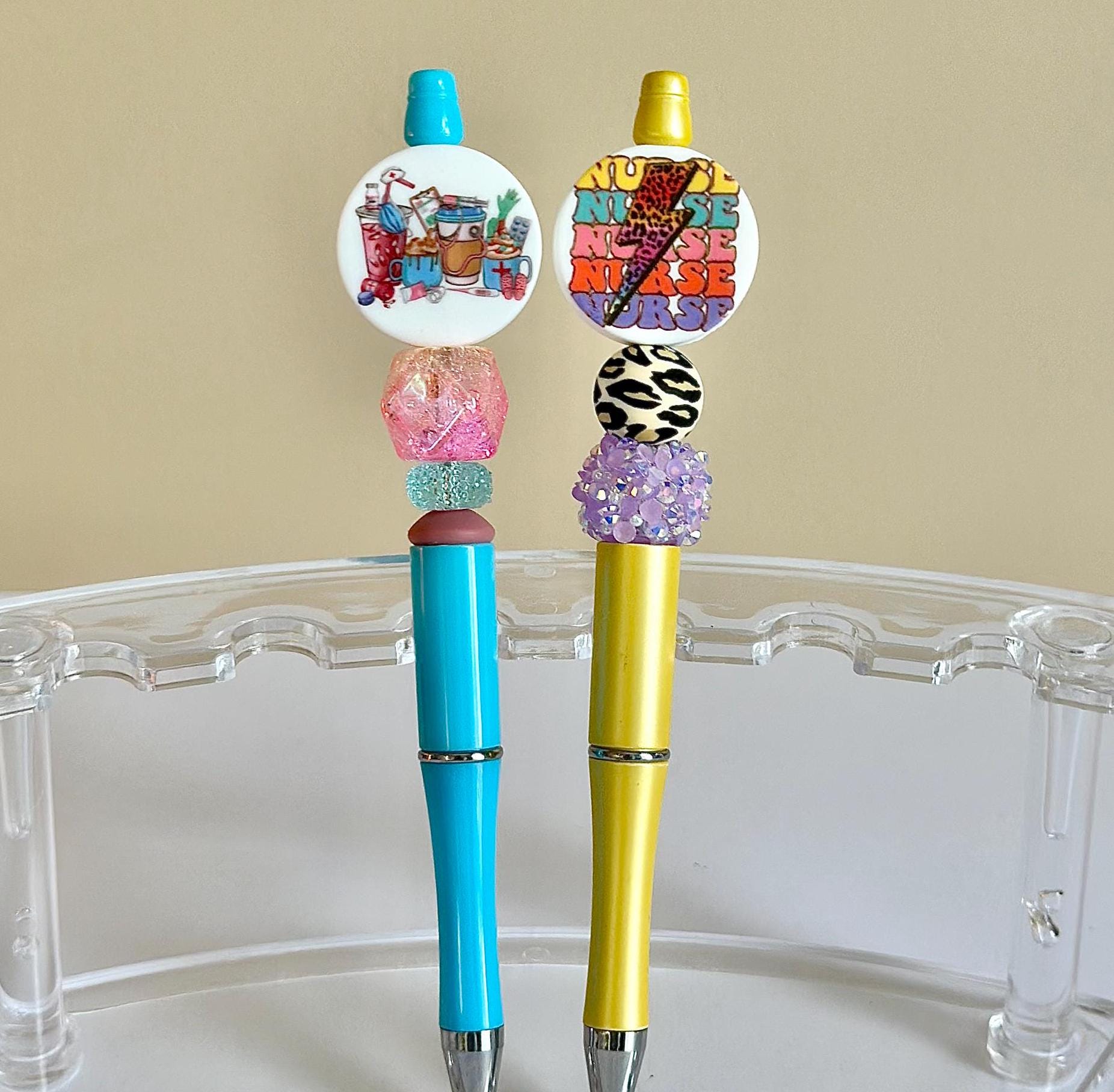 Nurse Beaded Pen: Badge Reel - Refillable Ink - ER - Registration - Etsy