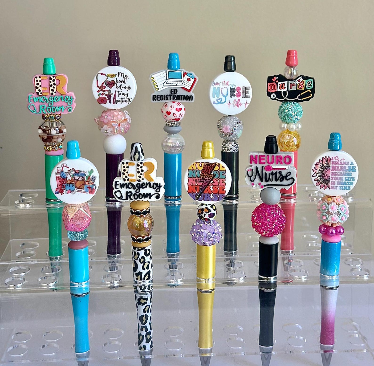 Nurse Beaded Pen: Badge Reel - Refillable Ink - ER - Registration - Etsy