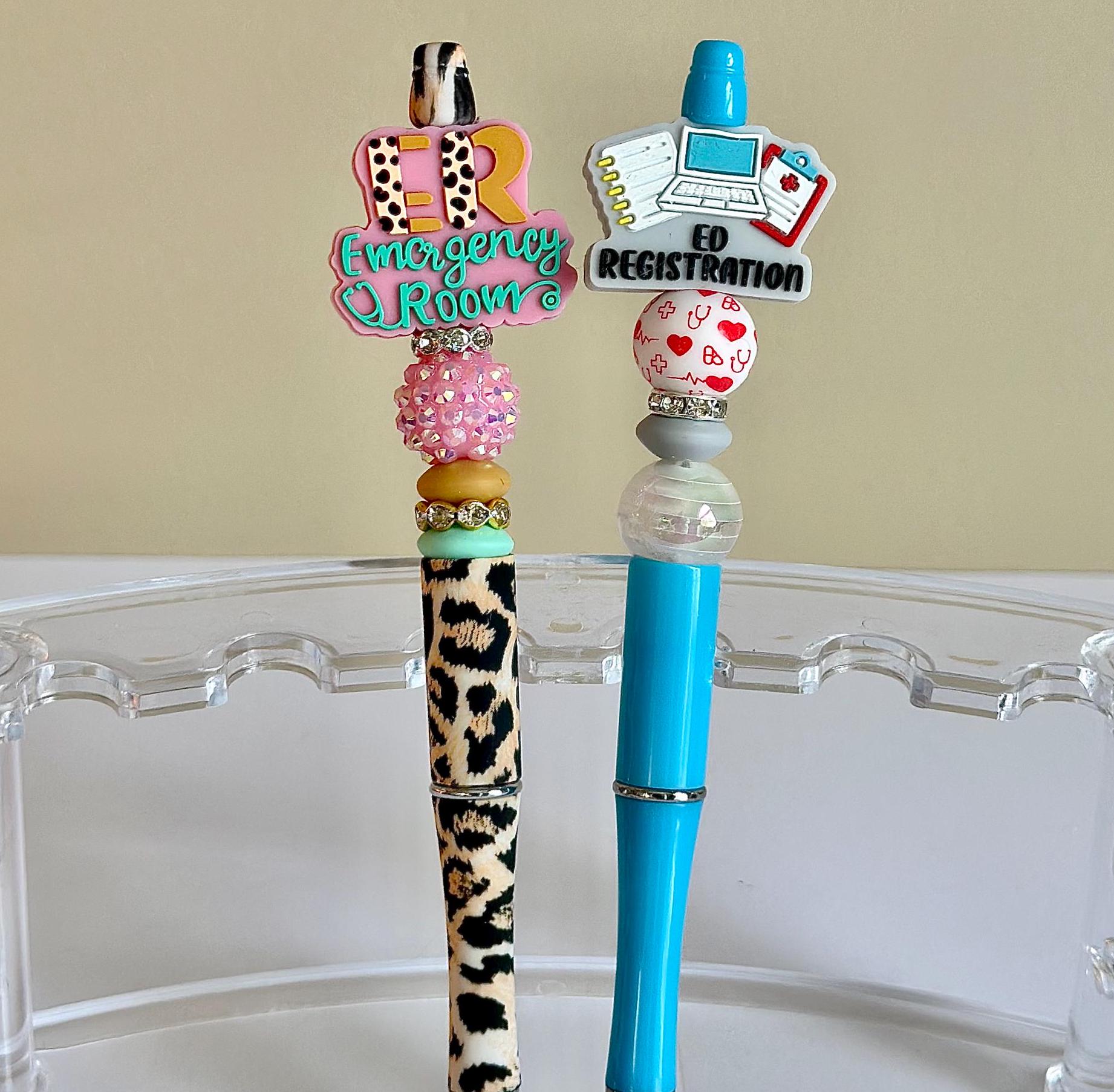 Nurse Beaded Pen: Badge Reel - Refillable Ink - ER - Registration - Etsy