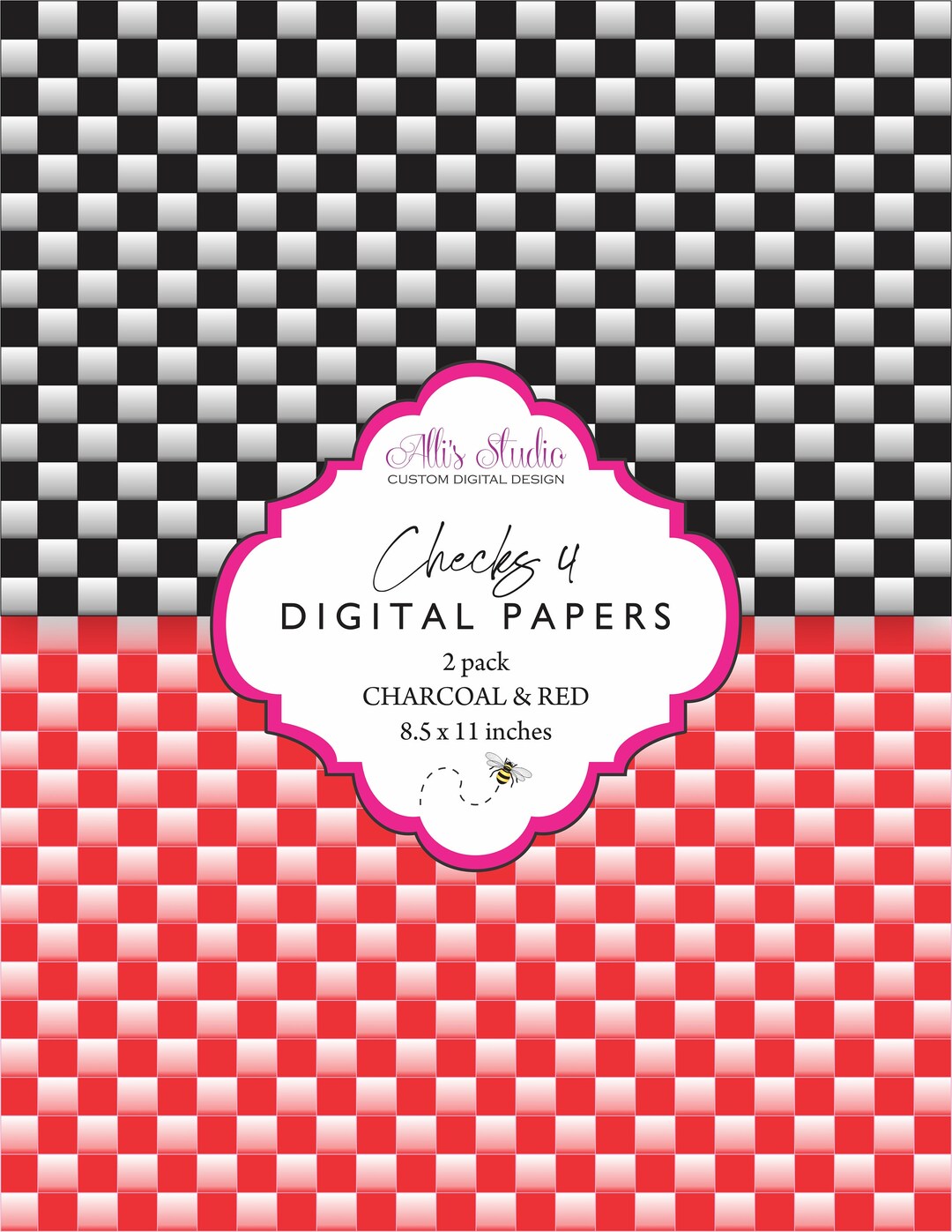 Black Charcoal Check and Red Check 2 Pack Digital Paper 8.5x11 ...