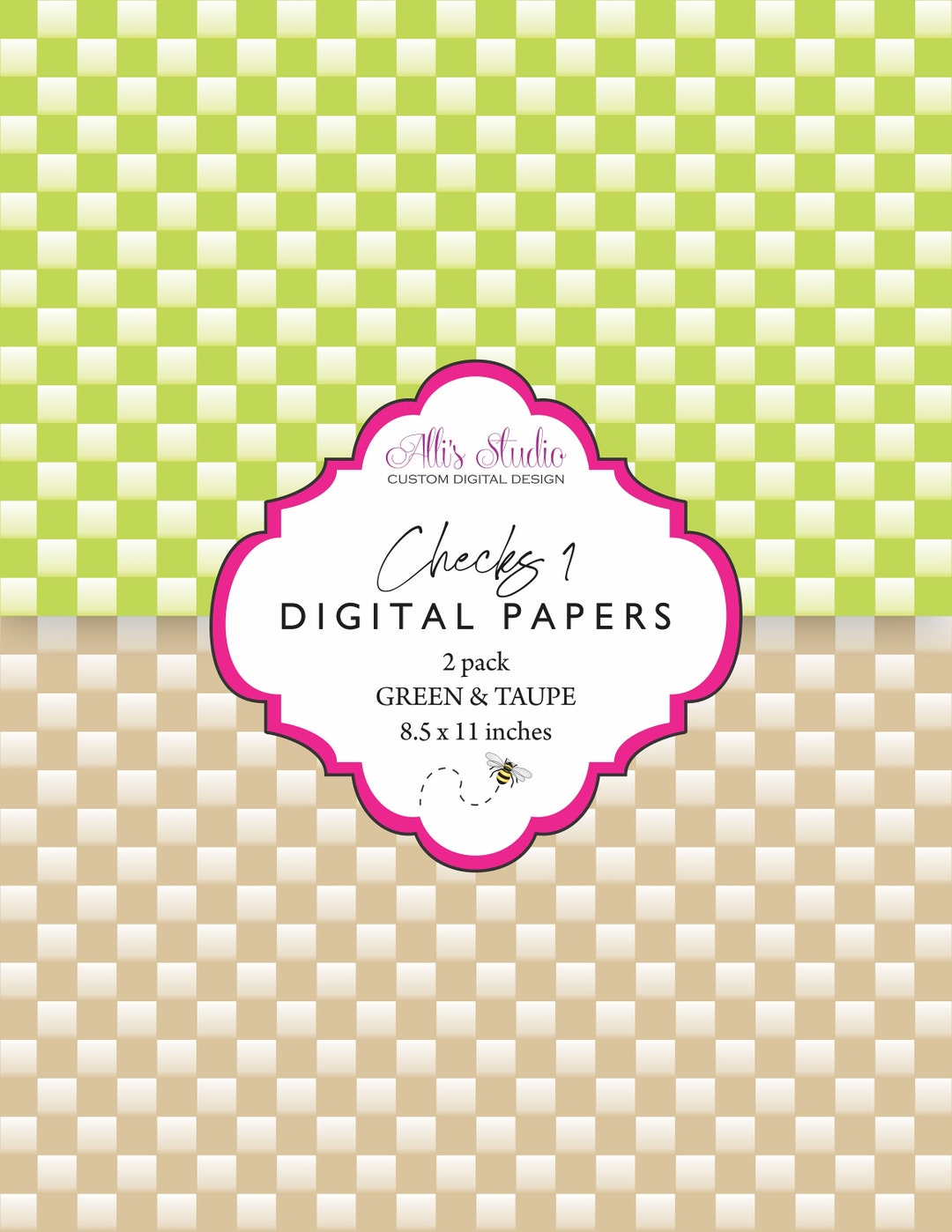 Apple Green Check and Taupe Check 2 Pack Digital Paper 8.5x11 Printable ...