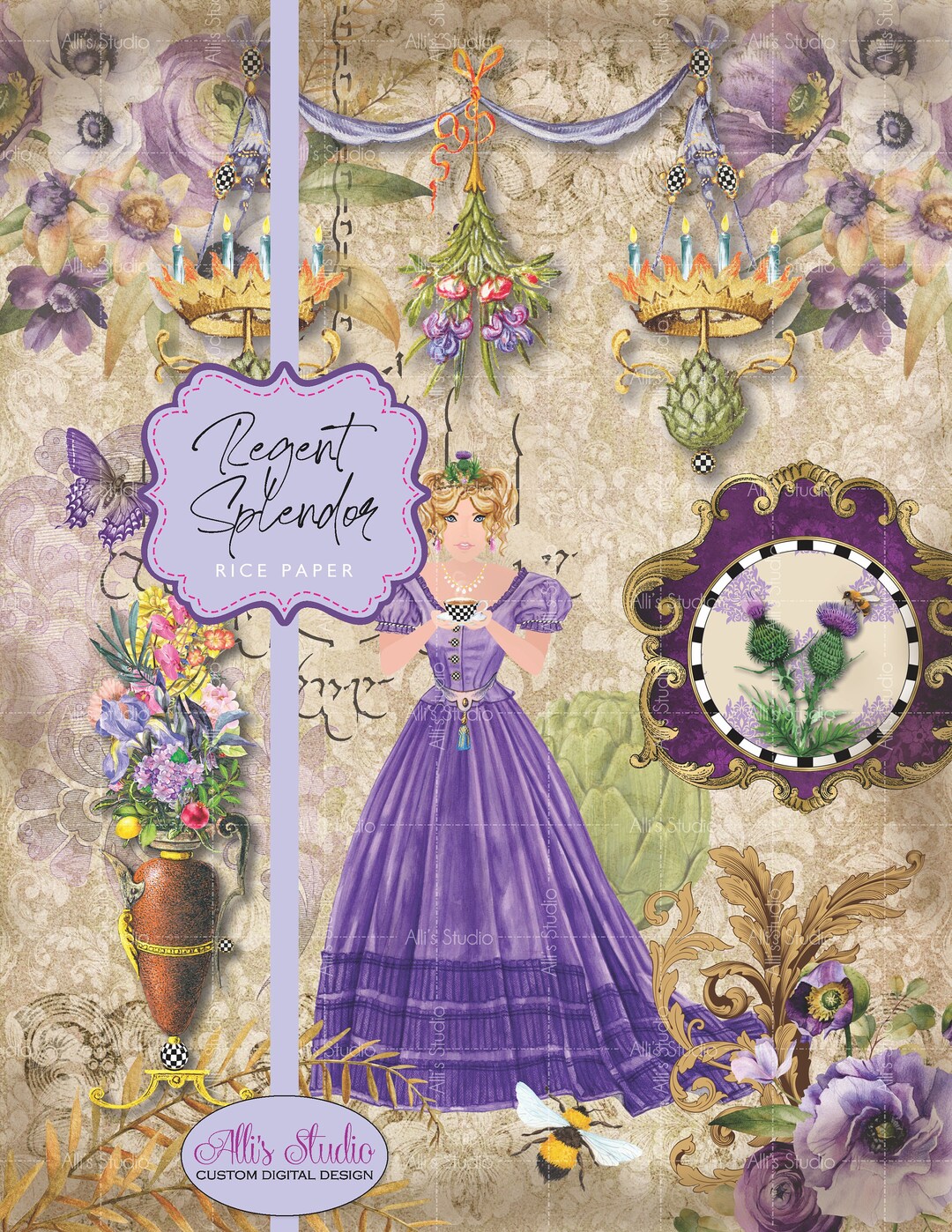 Rice Paper Regent Splendor Thistle Victorian Artichoke Floral Decoupage ...
