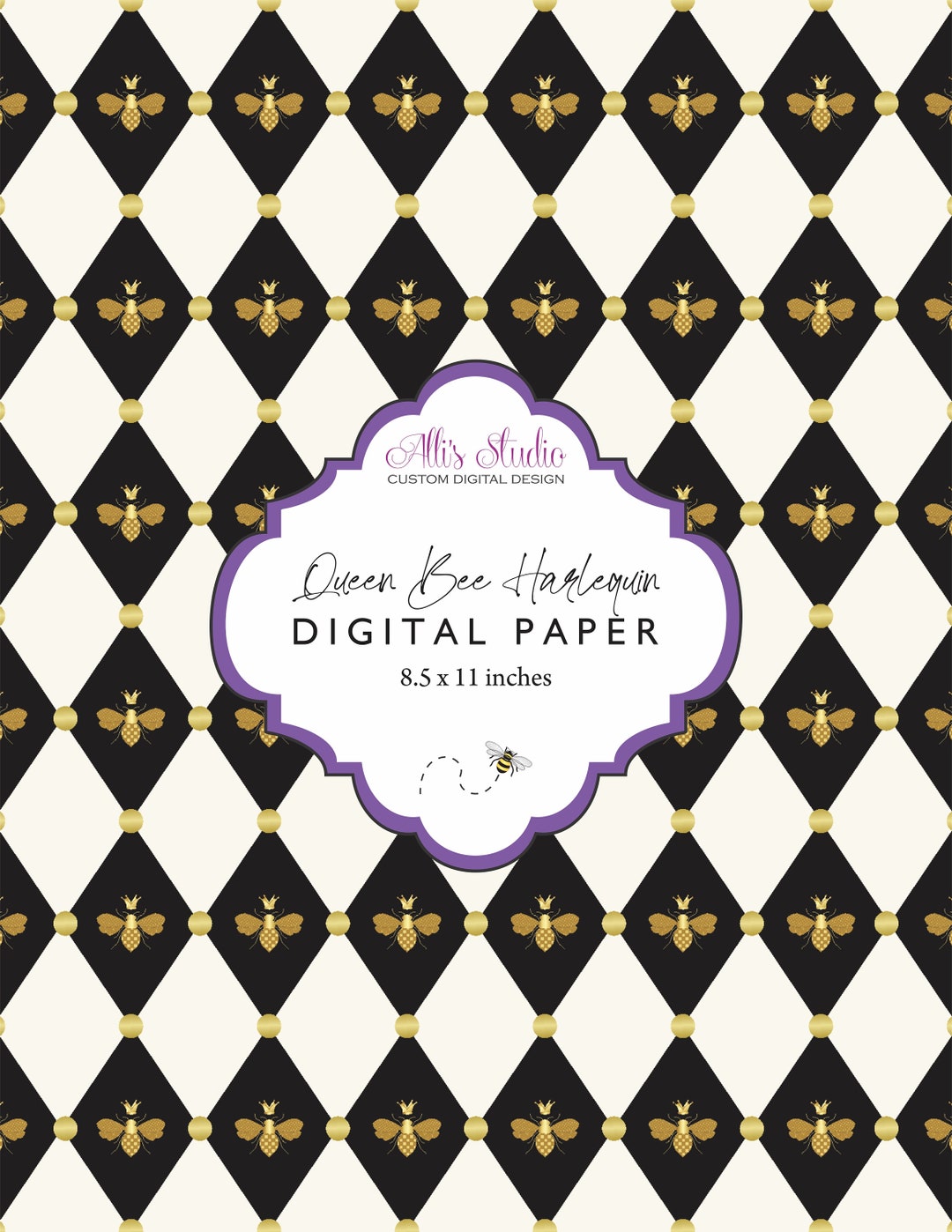 Queen Bee Harlequin Digital Paper 8.5x11 Printable DIY - Etsy