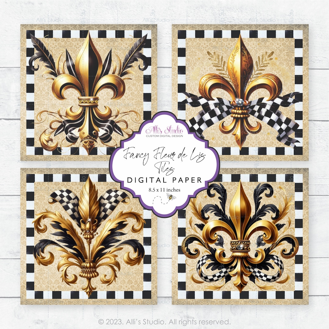 Fancy Fleur De Lis 4x4 Tiles Damask Checks Gems Vintage Ephemera ...