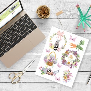 Spring Easter Rabbit Bunny Chick Eggs Nest Basket Carrots Butterflies ...