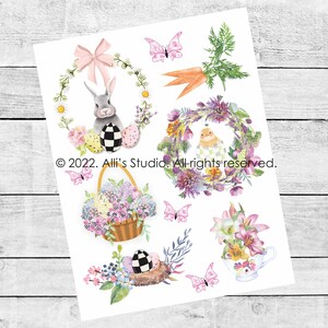 Spring Easter Rabbit Bunny Chick Eggs Nest Basket Carrots Butterflies ...