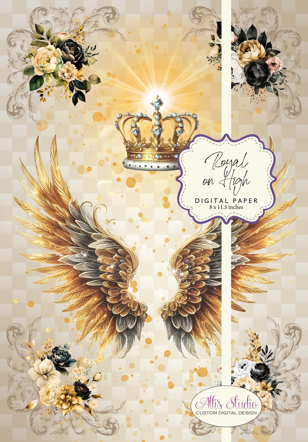 Angel Wings Gold Royal Regal Crown Light Floral Heaven Watercolor ...