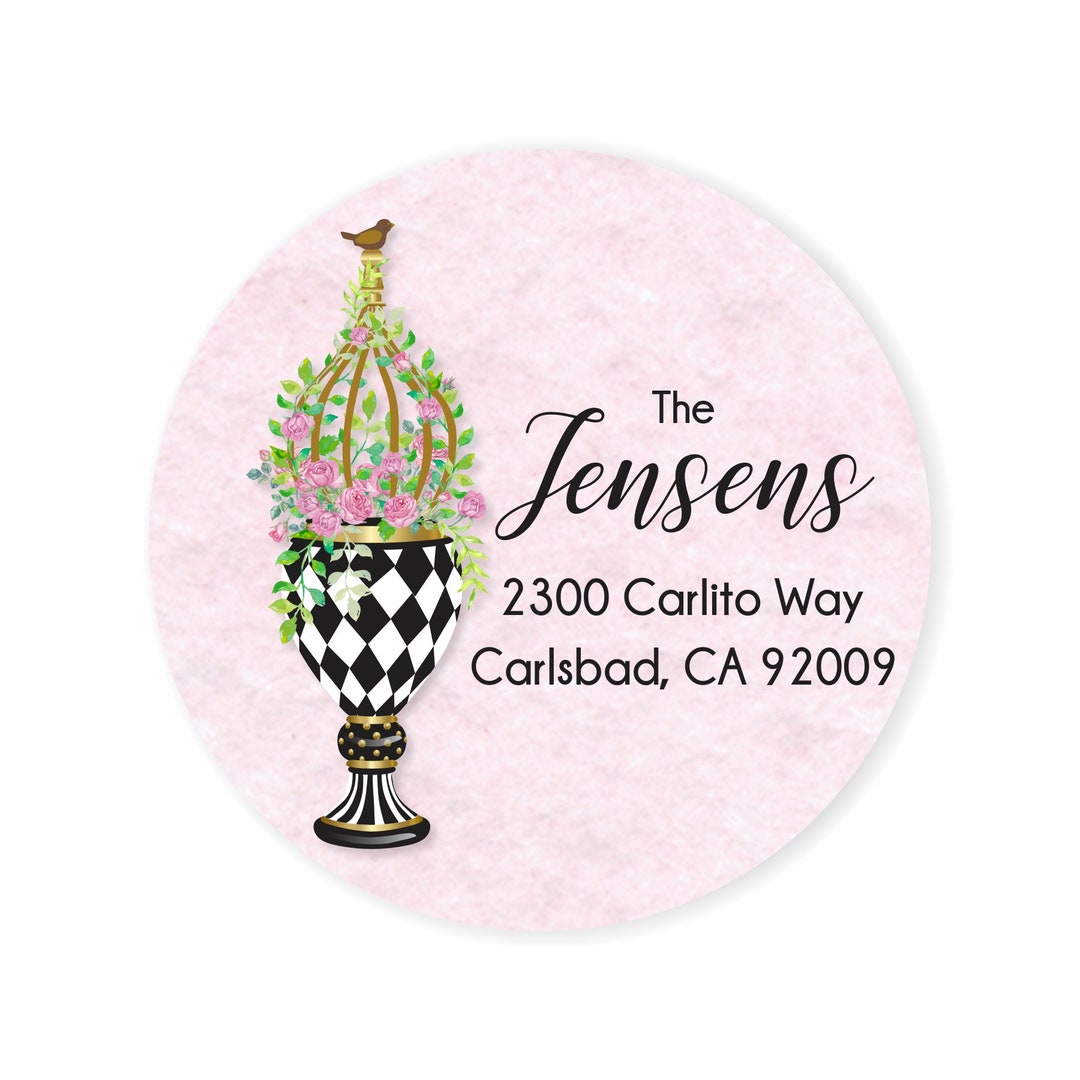 Urn Topiary Climbing Rose Personalized Address Labels Stickers ...