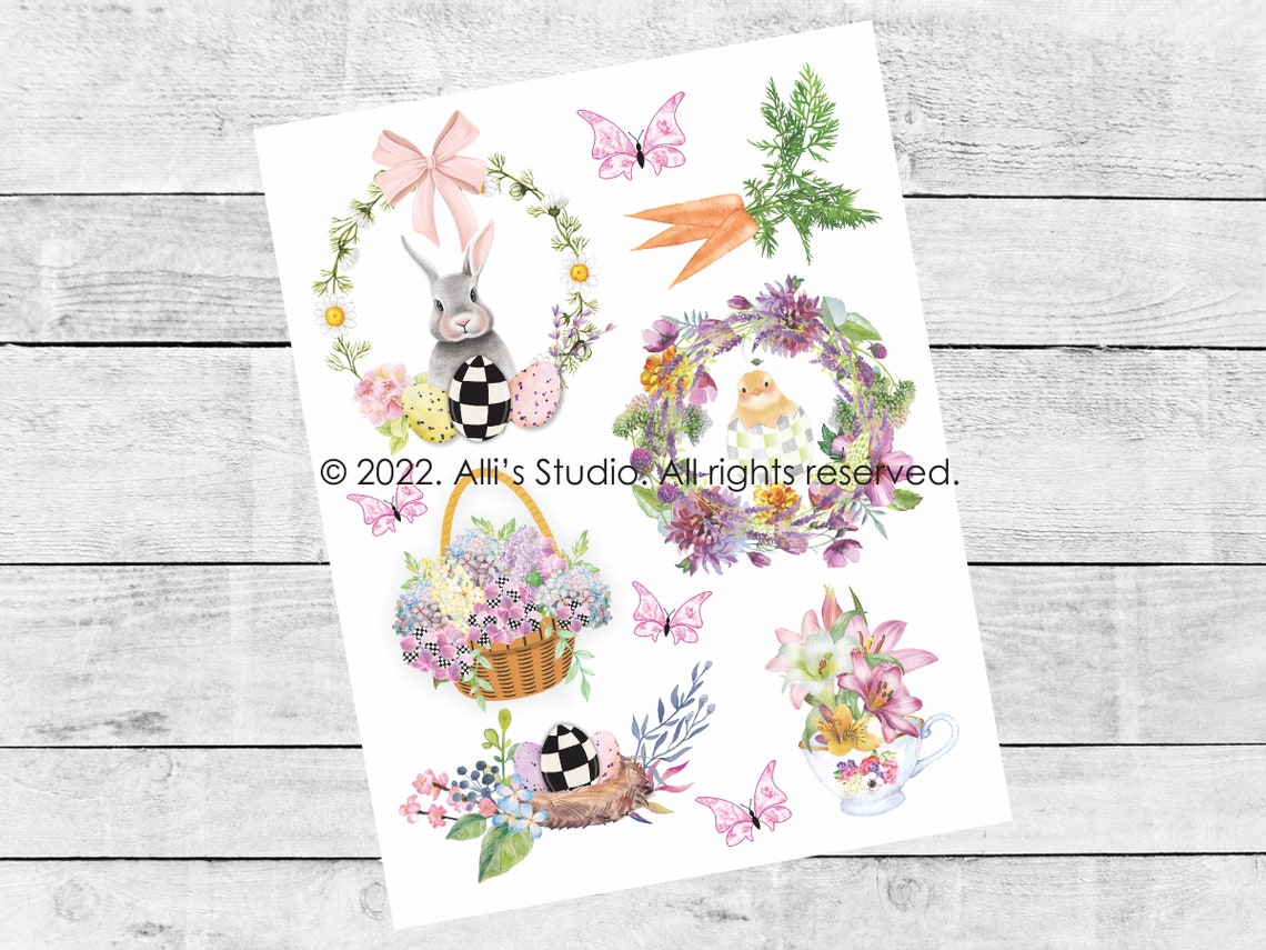 Rice Paper Spring Easter Rabbit Bunny Chick Eggs Nest Basket Carrots ...