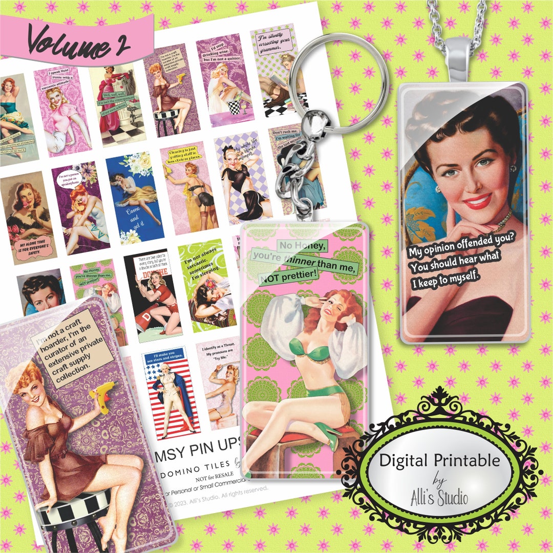 Digital Download Pin Up Girls Vol 2 Snarky Whimsy Domino Collage Sheet