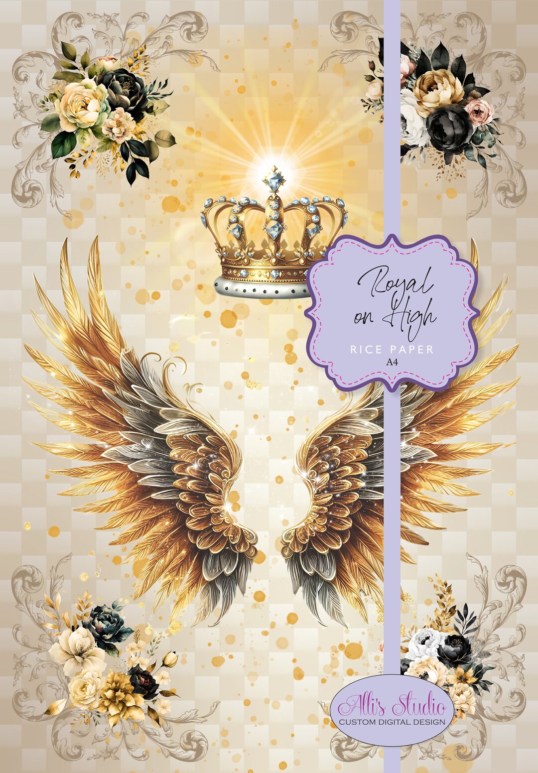 Rice Paper Angel Wings Gold Royal Regal Crown Light Floral Heaven ...