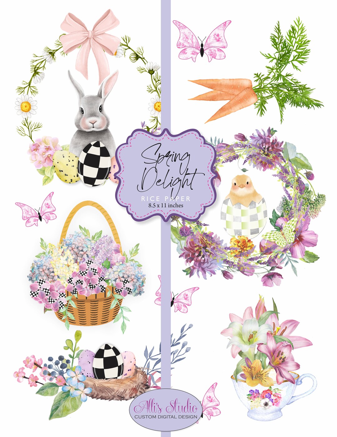 Rice Paper Spring Easter Rabbit Bunny Chick Eggs Nest Basket Carrots ...