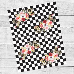 Rice Paper Black and White Check Floral Whimsical A4 - Etsy