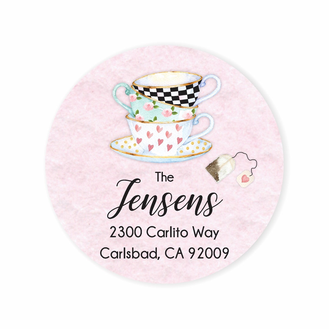 Tea Cup Pink Personalized Address Labels Stickers / Pink Valentine's ...