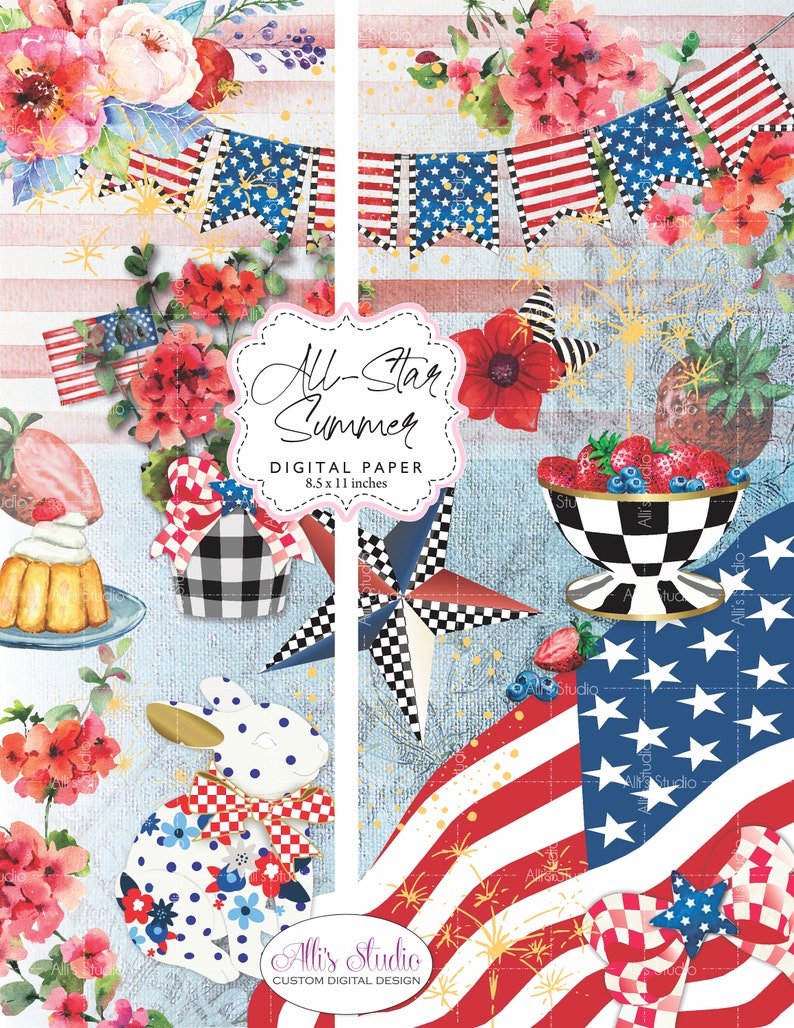 All Star Patriotic Flag Red White Blue Celebration Decoupage Collage ...