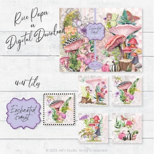 Rice Paper Enchanted Forest 4x4 Tiles Fairy Mushroom Floral Butterfly ...