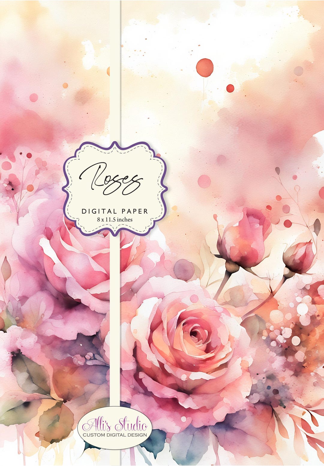 Roses Pink Dreamy Watercolor Florals Rose Digital Paper 8x11.5 ...