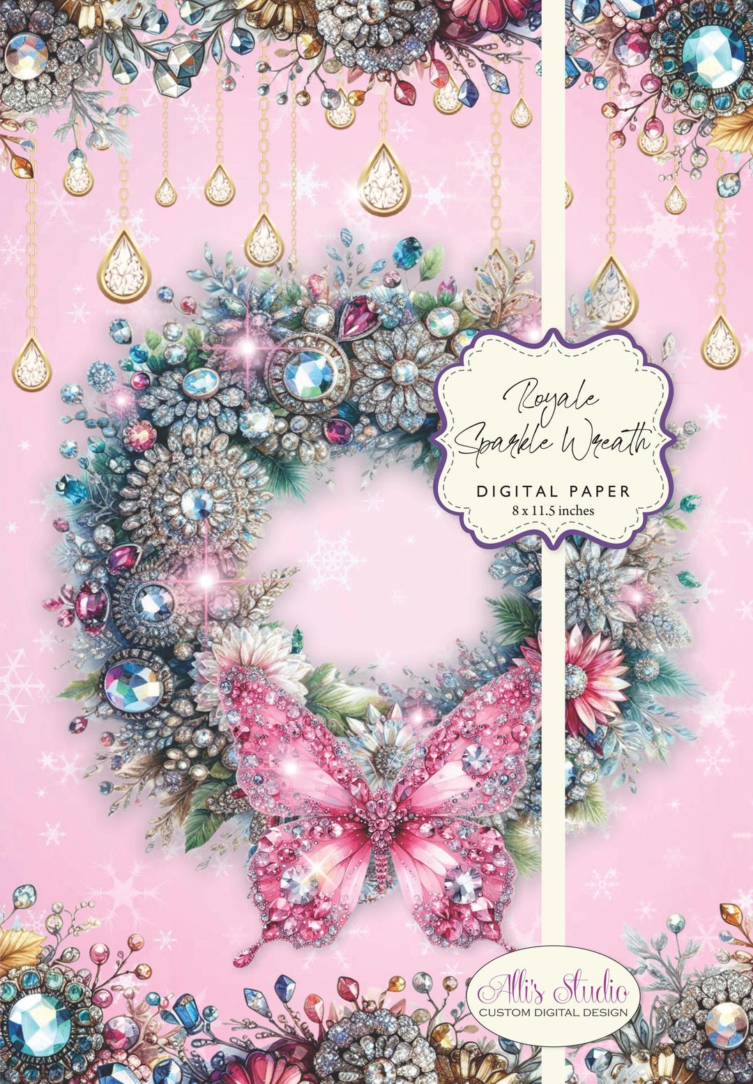 Royale Sparkle Wreath Pink Holiday Bling Brooch Ornaments Dazzle ...