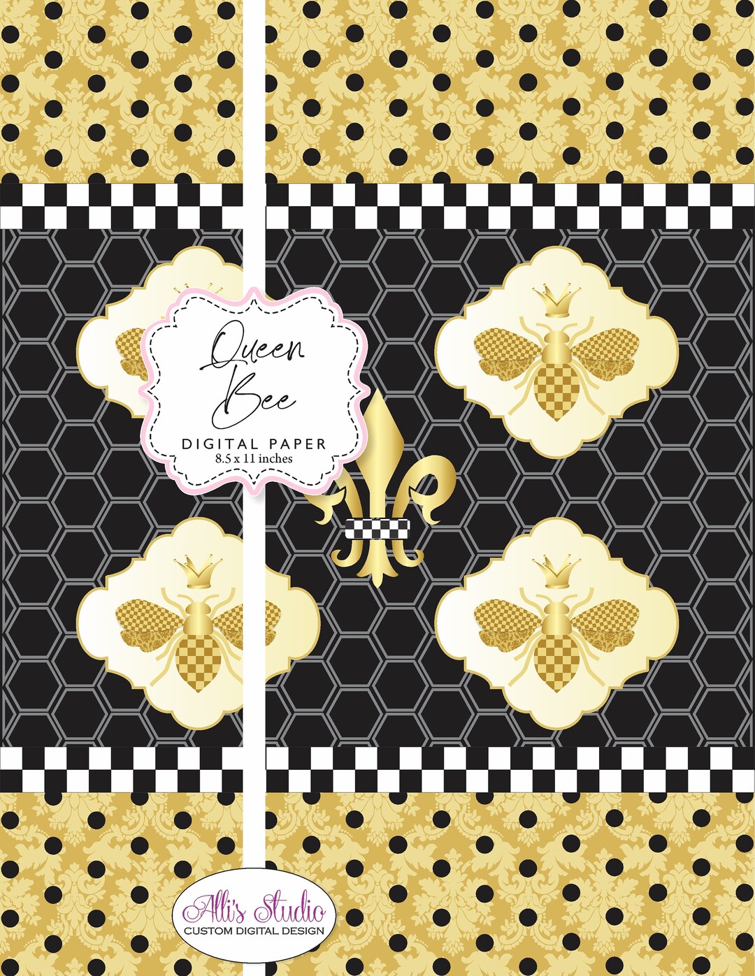 Queen Bee Whimsical Digital Paper 8.5x11 Printable DIY - Etsy