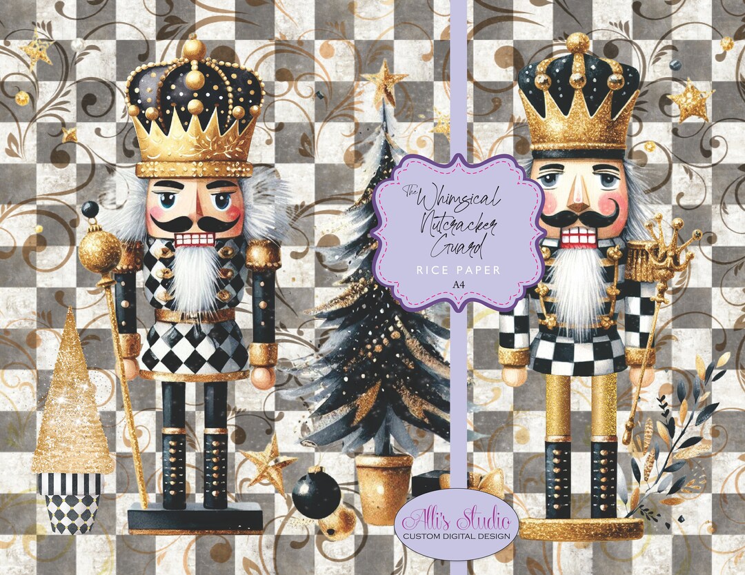 Rice Paper Nutcrackers Whimsical Guard Black and White Christmas ...