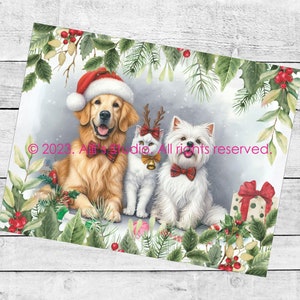 Happy Pawlidays Golden Retriever White Cat Westie Red Green Christmas ...