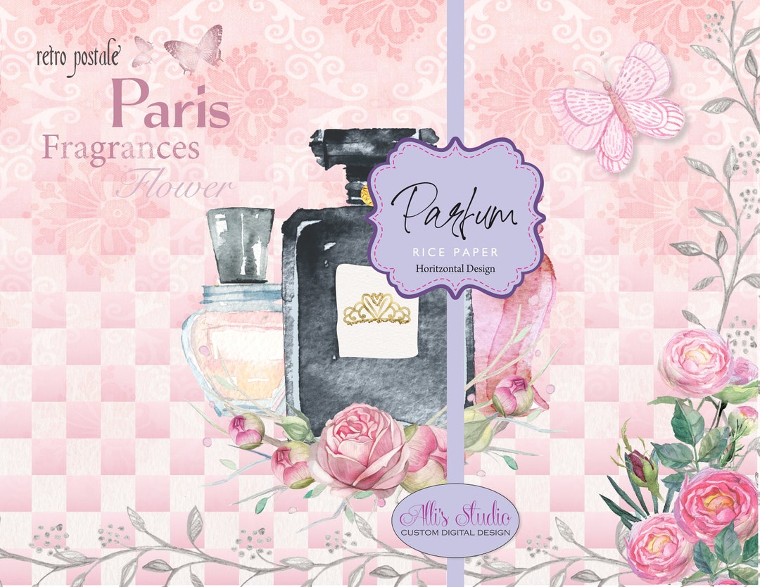 Rice Paper Roses Parfum Perfume Bottles Romantic Vintage Ephemera A4 - Etsy