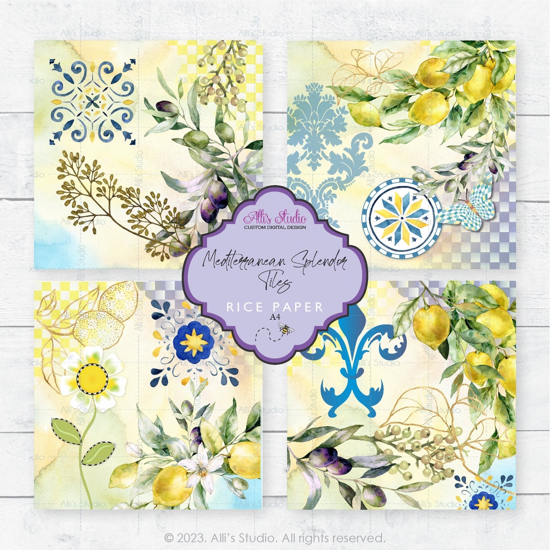 Rice Paper 4x4 Tiles Lemons Olives Mediterranean Splendor Vintage ...