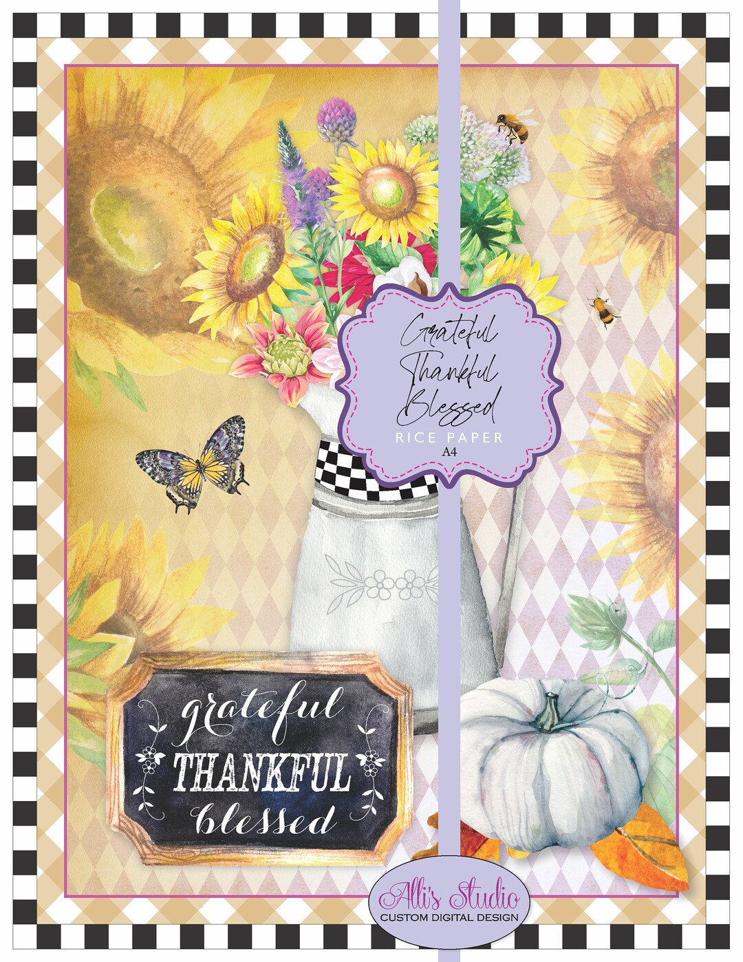 Rice Paper Sunflowers Grateful Thankful Blessed Harvest Pumpkins Fall ...