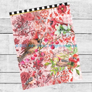 Cardinal Red Cardinals Whimsy Check Toile Floral Decoupage Collage ...