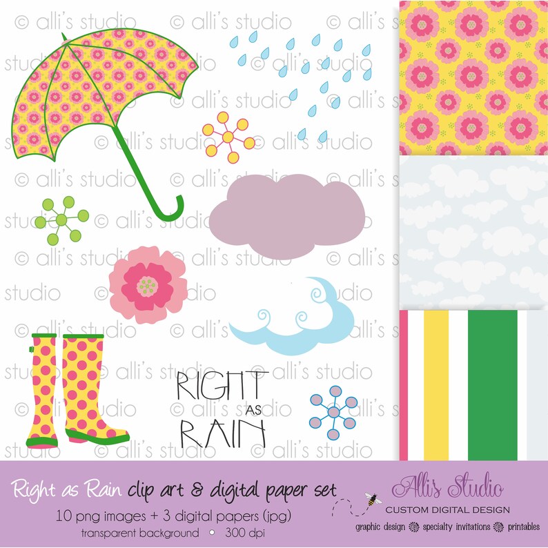 Right as Rain PNG Clipart and Digital Papers Rain Cloud - Etsy