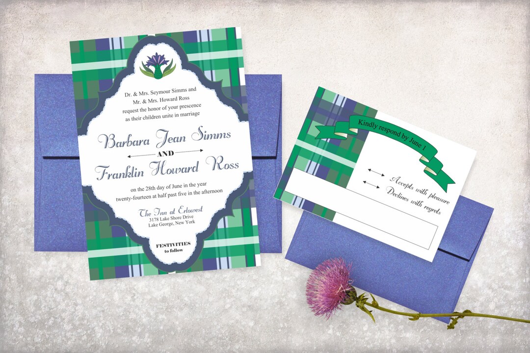 Thistle & Plaid Preppy Wedding Invitation Navy Green DIGITAL - Etsy