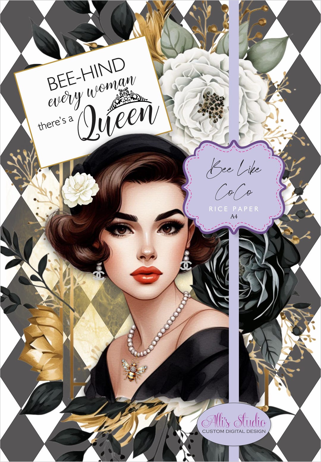 Rice Paper Brunette Elegant Bee Brooch Pearls Black Gold Noir Parisian ...