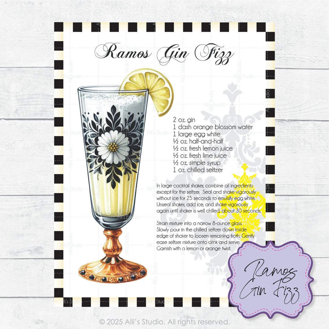 Rice Paper Ramos Gin Fizz Cocktail Bar Recipe Froth Mixed Drinks A4 - Etsy