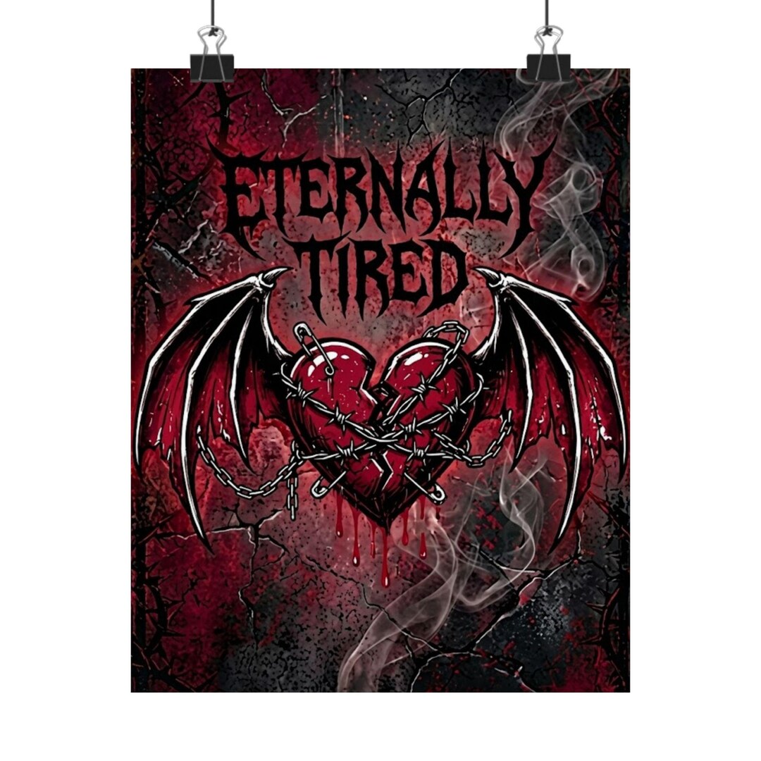 Eternally Tired Heart With Bat Wings Poster | Matte Vertical Poster ...