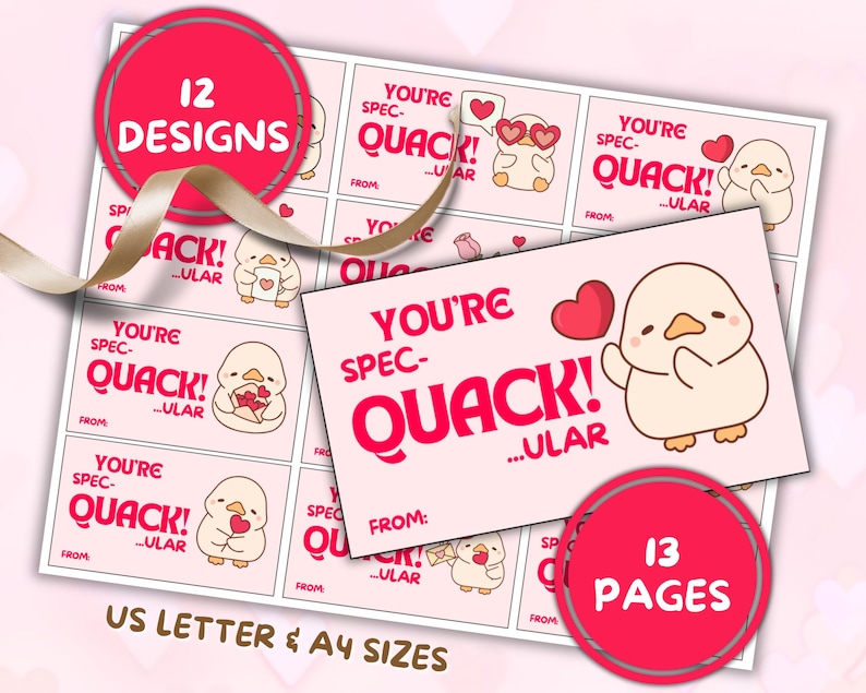 Printable Duck Valentine's Day Gift Tags/labels - US Letter & A4 - Etsy