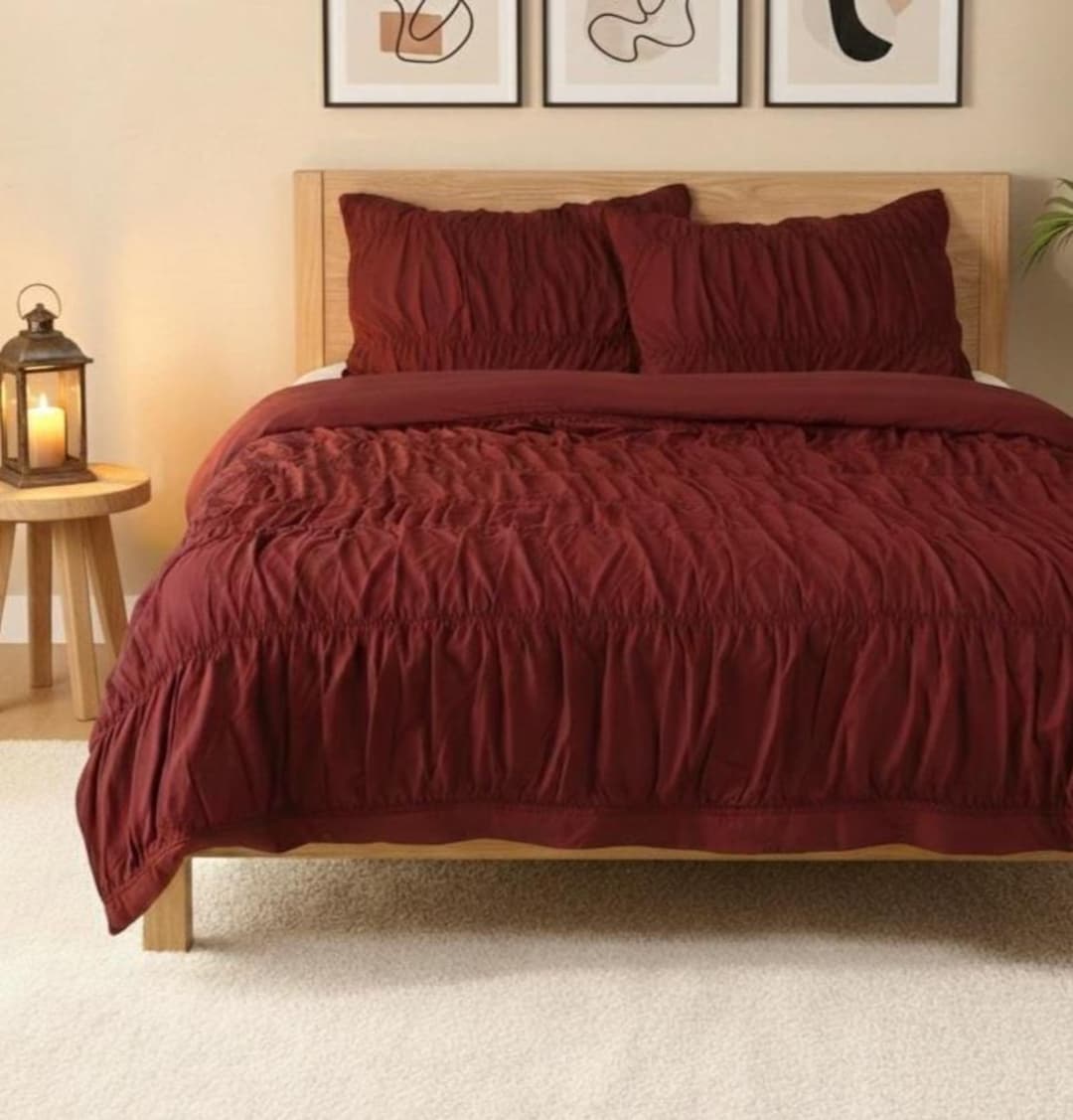 Maroon Pure Cotton Wrinkle Duvet Cover, Comforter Cover, Queen Size ...