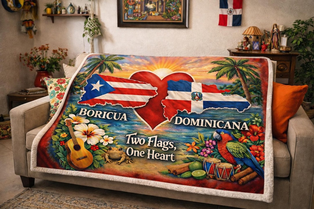 Puerto Rico and Dominican Republic Theme Blanket Two Flags One Heart ...