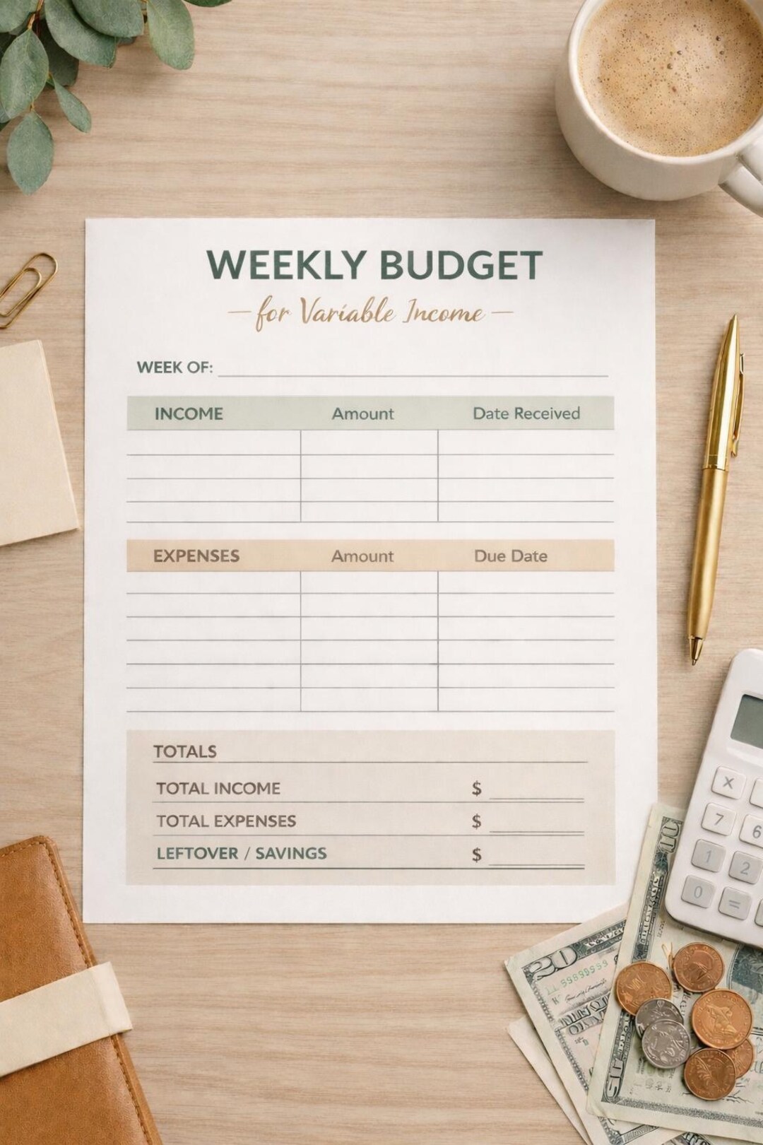 Weekly Budget for Variable Income | One Page Budget Printable | Simple ...