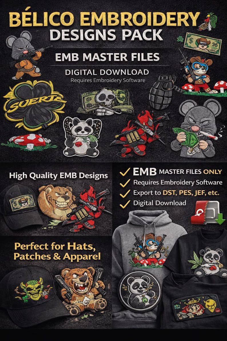 Bélico Embroidery Designs Pack | EMB Master Files | Machine Embroidery ...