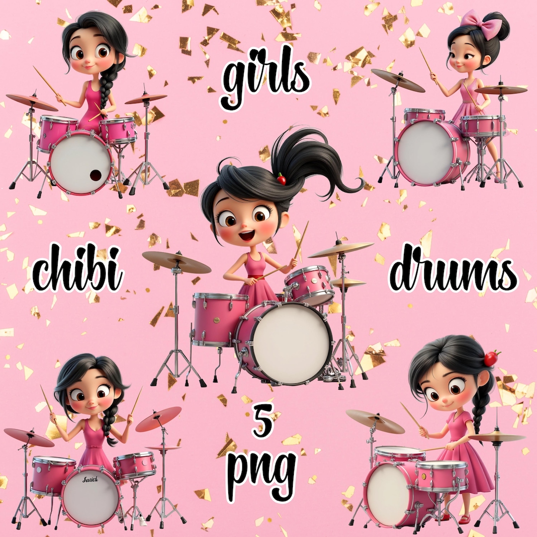 Pink Chibi Girl Drummer PNG Designs (5 Files) - Etsy