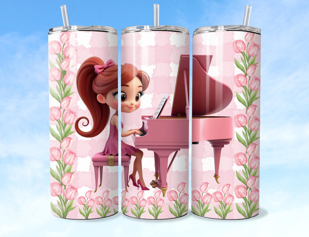 Chibi Girl Piano 20oz Tumbler Wrap, Pink Floral PNG Design - Etsy