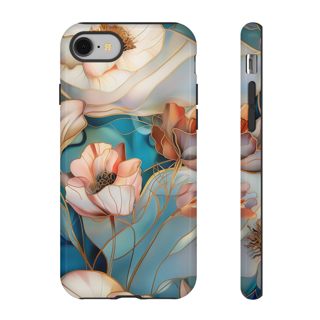 Teal Floral Poppy Illustration Phone Case - Etsy