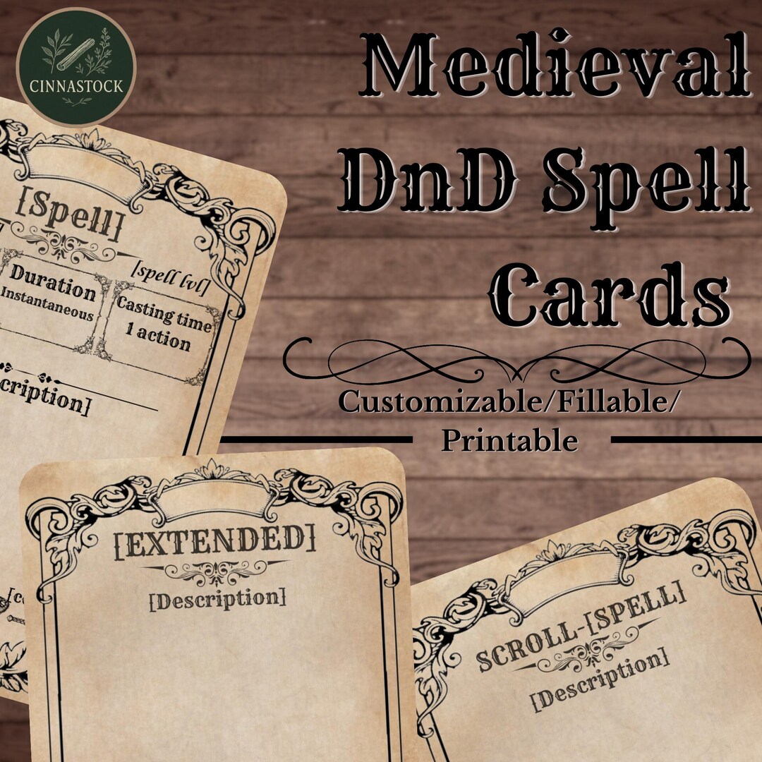 Dnd Spell Cards - Medieval Spell Cards for TTRPG - Dnd Spell Book ...