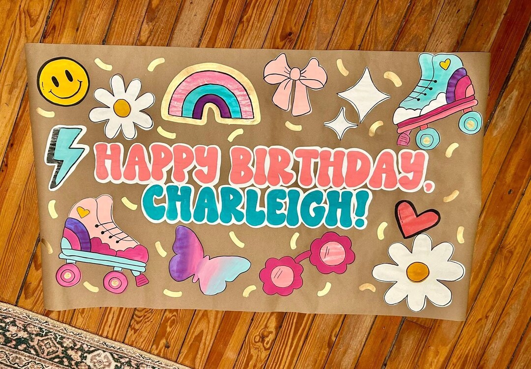Custom Preppy Birthday Banner Girly Varsity Patch Party. Skate Party ...