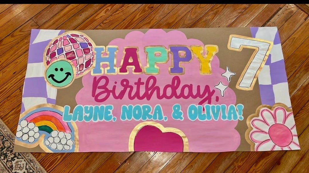 Custom Preppy Birthday Banner Girly Varsity Patch Party. Smiley. Gold ...
