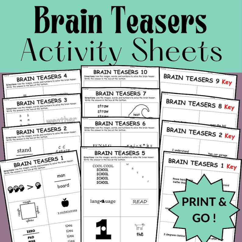 Rebus Brain Teasers | Printable Logic Puzzles for Middle School (PDF ...