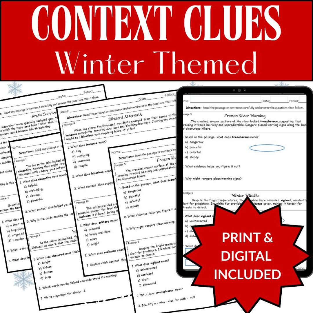Winter Context Clues Passages & Worksheets | Vocabulary Reading ...