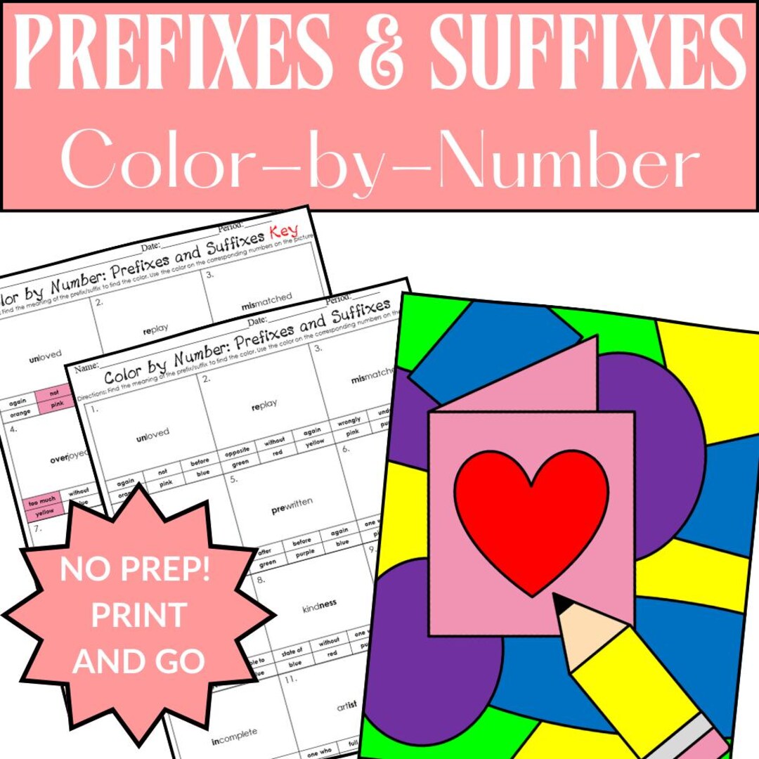 Valentine’s Day Prefixes & Suffixes Color by Number | Morphology ...