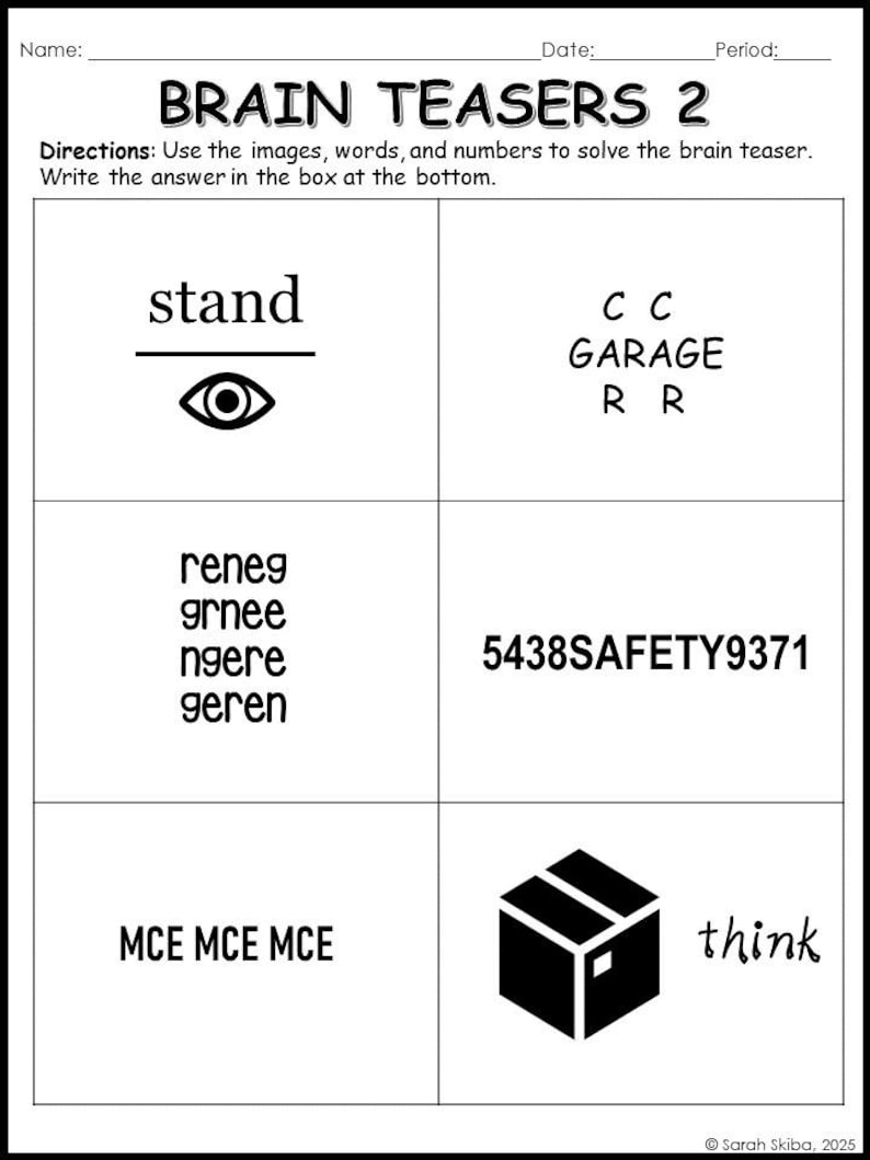 Rebus Brain Teasers | Printable Logic Puzzles for Middle School (PDF ...